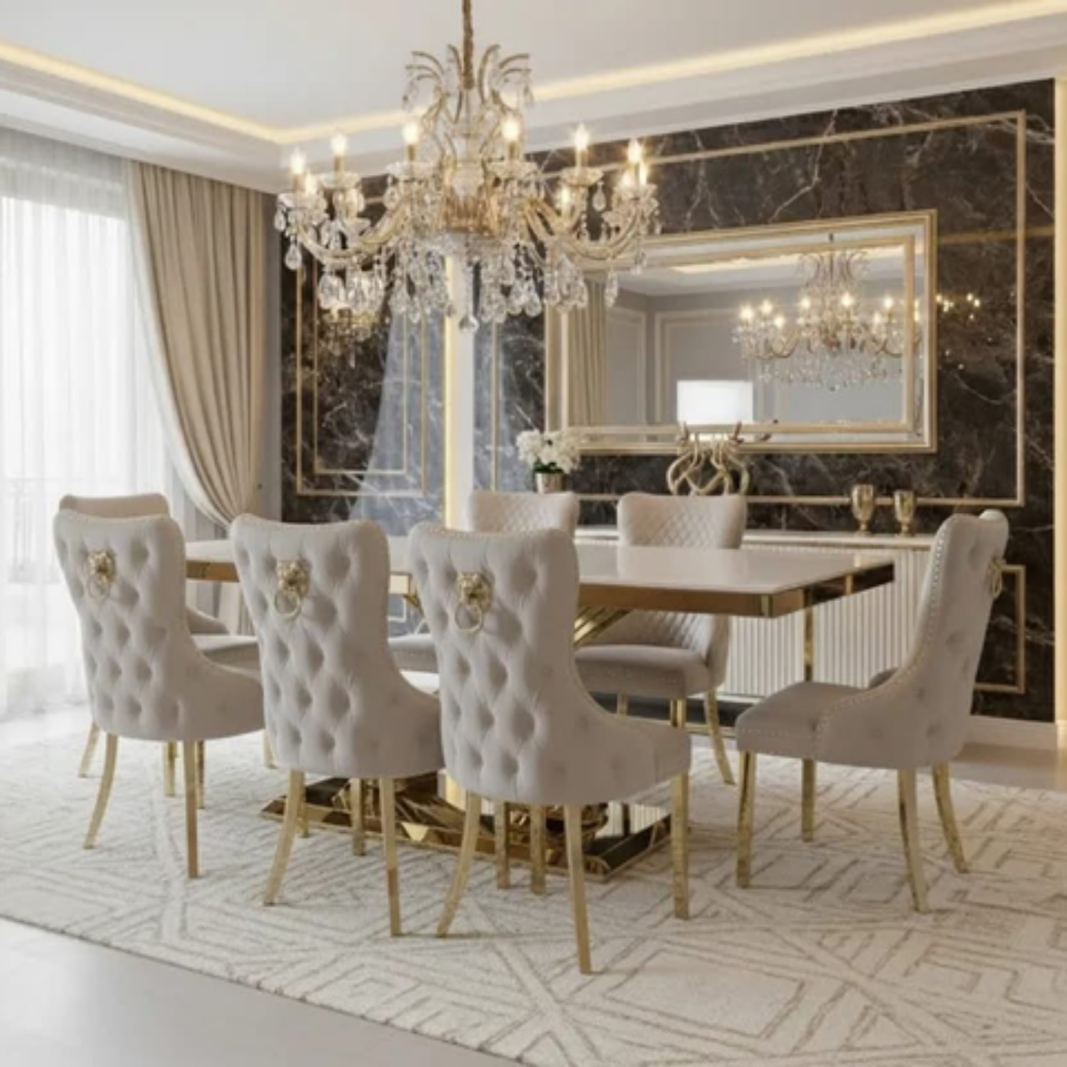 Rose Gold Marble Dining Table Cream + Victoria Cream And Gold Dining ...