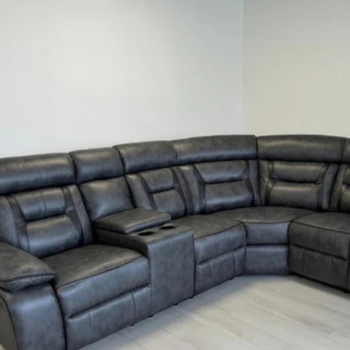 ELECTRIC RECLINER SOFA CORNER - Tech Fabric Sofa GREY WITH BLACK TRIM ...